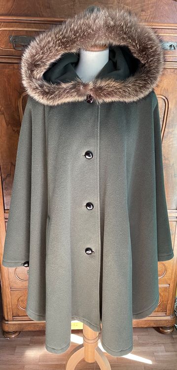 Vintage Austrian Trachten Cashmere wool Green cape fur hoodi | Kaufen ...