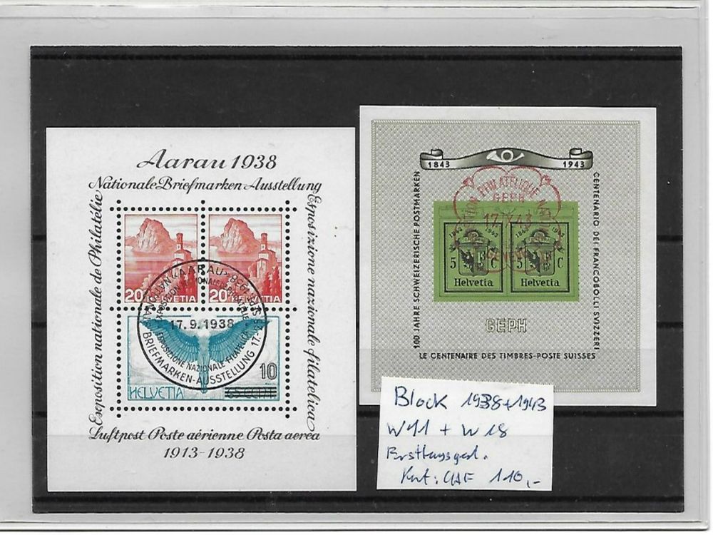 Block 1938 + 1943 Ersttagsgest.W11+W18 Kat: CHF 110.- (Gebraucht) in Basel für CHF 11 – mit ...