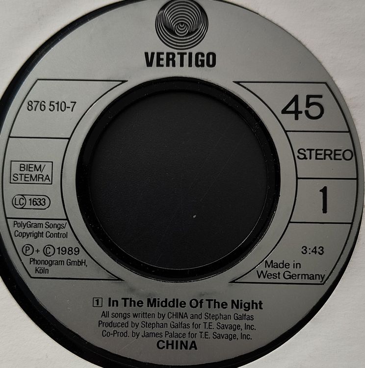 Viny-Single China - In The Middle Of The Night (Gebraucht) in Langenthal für CHF 3.5 – mit ...