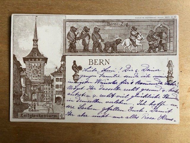 Antike Postkarte, Bern, Bärenzug, Zeitglockenturm (Gebraucht) in Basel für CHF 20 – mit ...