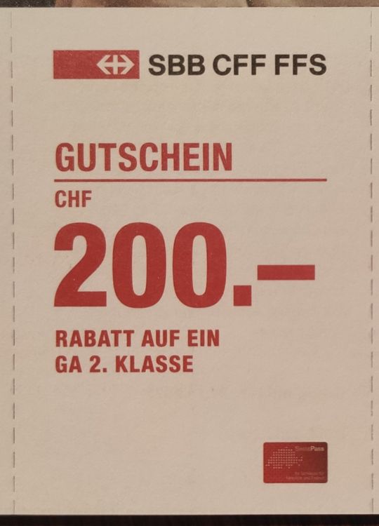 SBB Gutschein CHF 200 Rabatt auf GA 2. Klasse | Kaufen auf Ricardo