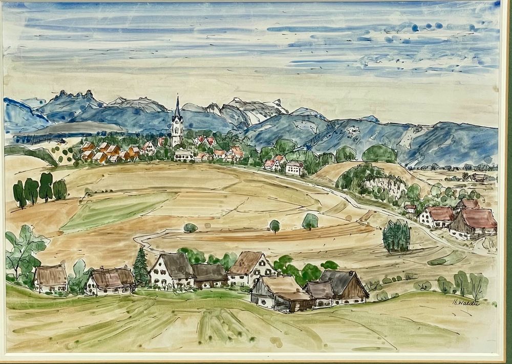 Sehr schöne Dorf Landschaft Aquarell unleserlich Signiert (Gebraucht) in Root für CHF 10 – mit ...