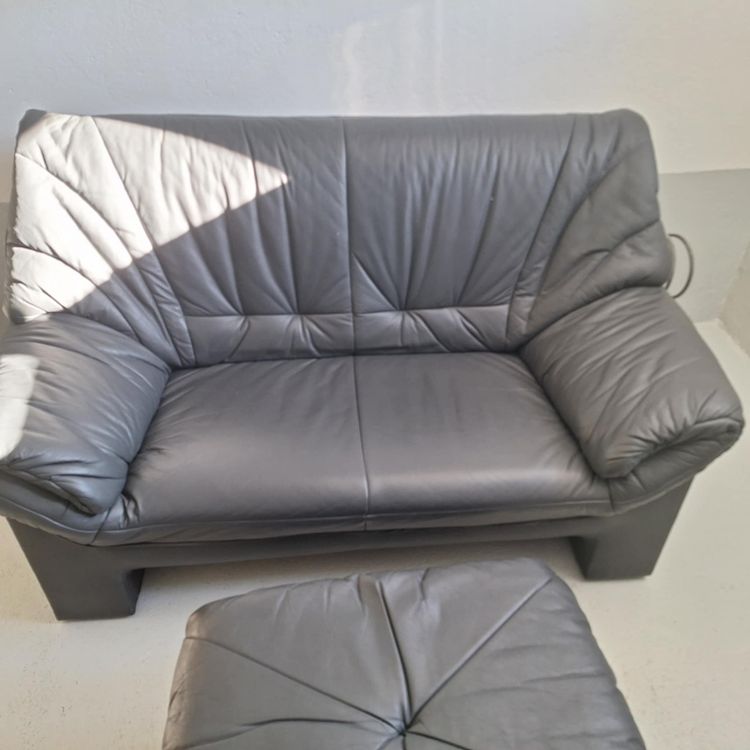 Vintage Leder Sofa mit Hocker, Top Zustand, Grau! (Neu (gemäss ...
