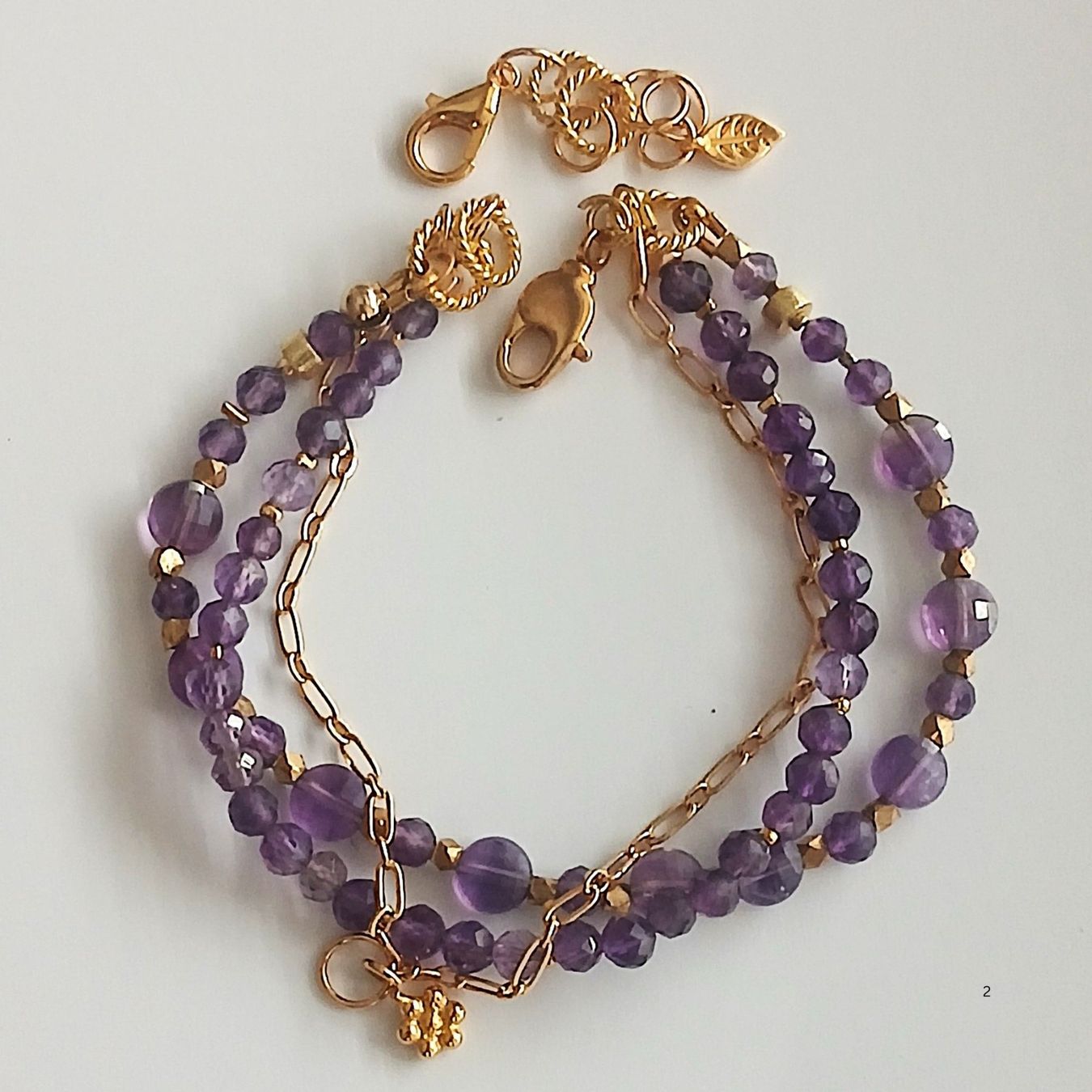 Amethyst-Armband, 3-reihig – mehrfach - Silber vergoldet (Neu (gemäss ...