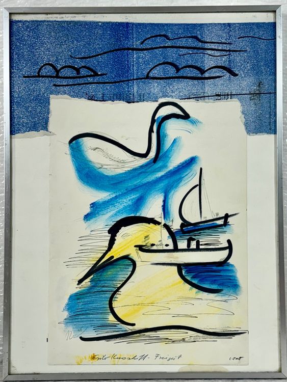 Interessante Mischtechnik-Zeichnung unleserlich Signiert | Kaufen auf Ricardo