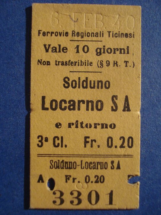 SBB - 6.2.1940 - SOLDUNO - LOCARNO SA - 3.Classe | Kaufen auf Ricardo