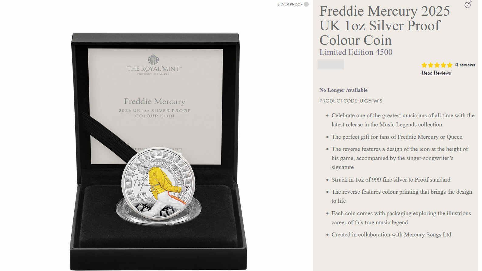 Freddie Mercury 1 OZ Silver Proof Coin von Royal Mint (Neu und ...