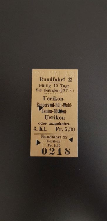 Rundfahrtbillett Uerikon-Bauma-Bahn 1942 (Gebraucht) in Birrwil für CHF 59 – mit Lieferung auf ...