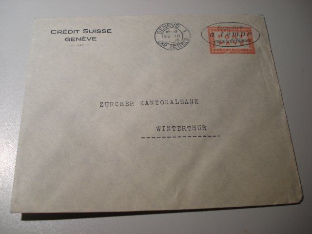 Brief Credit Suisse, Geneve, um 1930, PORT PAYE (Gebraucht) in ...