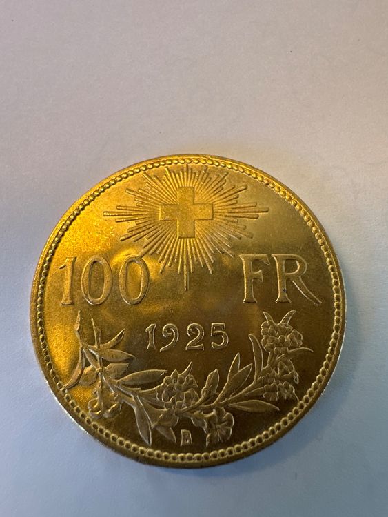 100 Fr. Goldvreneli Original 1925 stgl. mit Zertifikat (Neu (gemäss ...