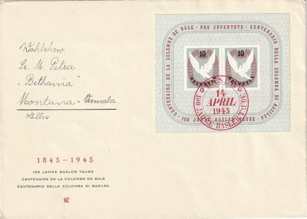 Basler-Taube-Block 1945, auf FDC (Gebraucht) in Turgi für CHF 15 – mit Lieferung auf Ricardo kaufen