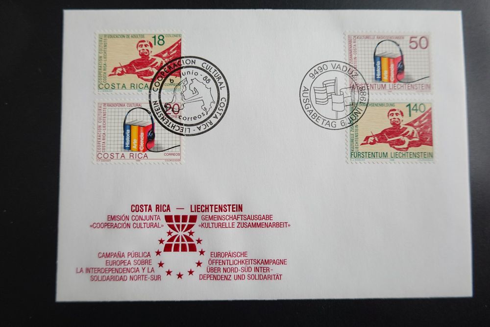 1988 FDC Gemeinschaftsausgabe Costa Rica und Liechtenstein (Gebraucht) in Mettmenstetten für CHF ...