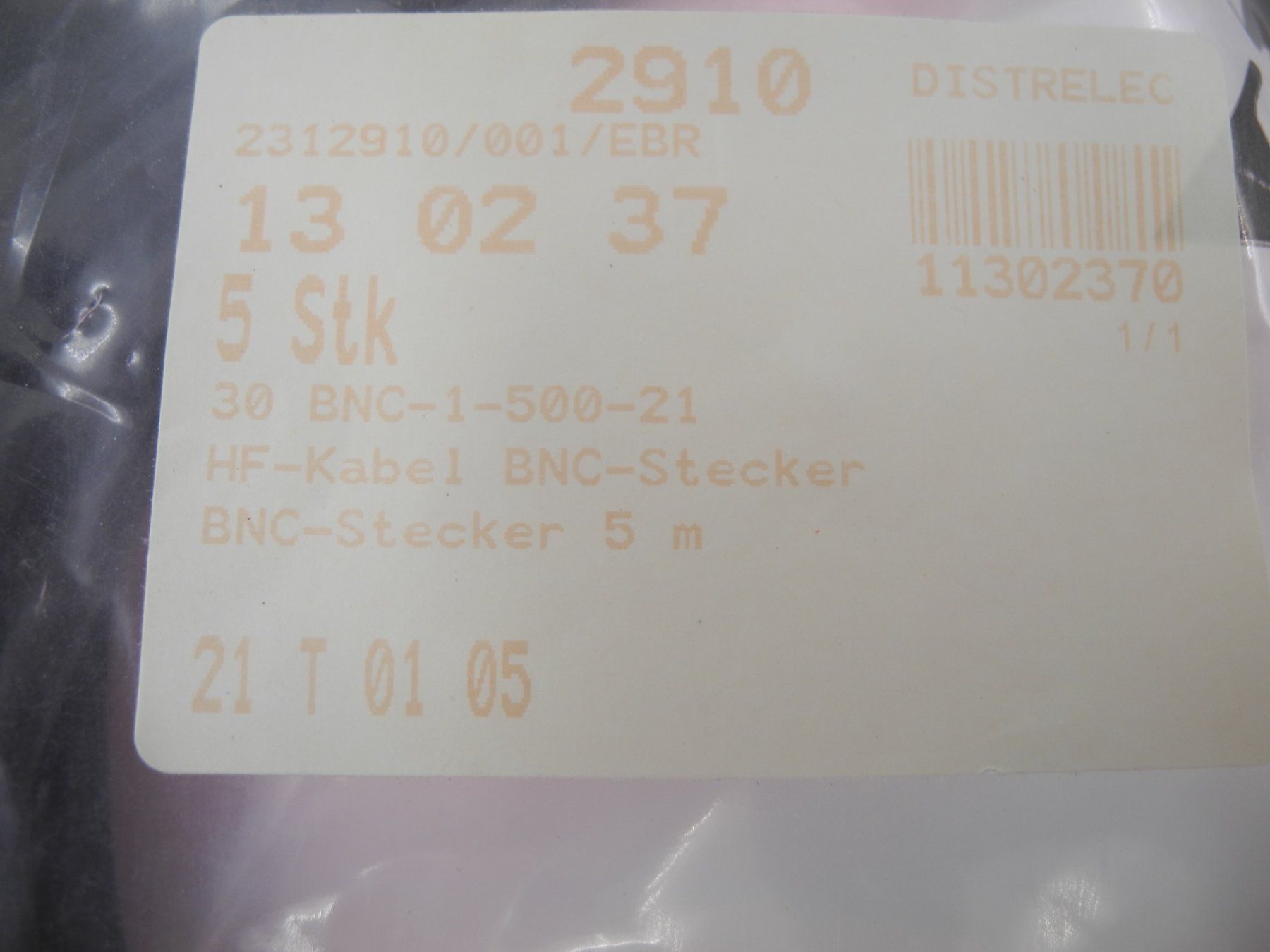 5x Huber+Suhner HF-Kabel BNC-Stecker, Koaxialkabel, Nr. 32b (Neu und ...