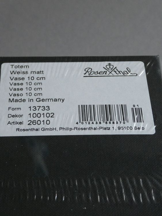 ROSENTHAL - *TOTEM* Vase - Weiss matt - Ambrogio Pozzi (Neu und ...