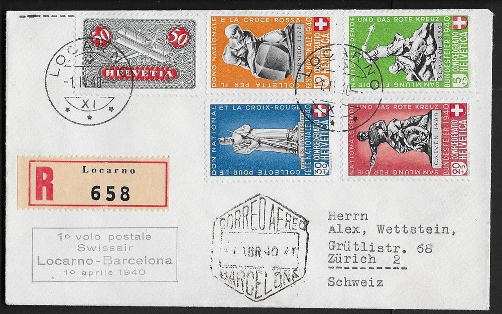 1940 BF SATZ-Brief Locarno-Barcelona B3-6, F8z Top ab 1.- (Gebraucht) in Zürich für CHF 6 – mit ...