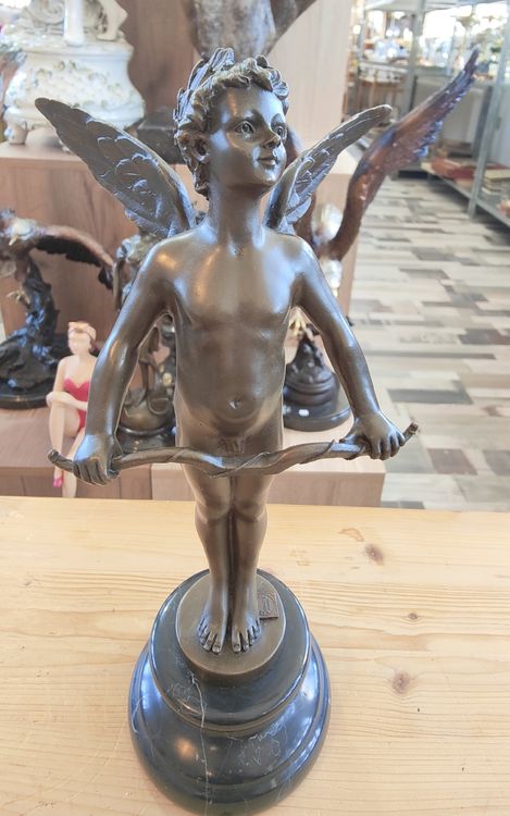 SUPER SCHÖNER AMOR ENGEL MIT SCHLEIFE BRONZE STATUE ART DECO (Gebraucht ...