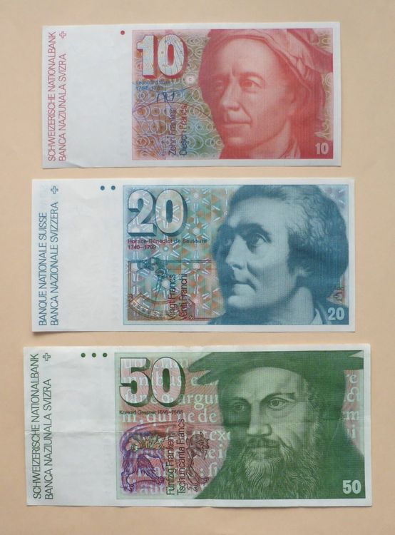 CH / Suisse - 10 frs, 20frs, 50 frs Banknoten - kursgültige (Neuf (Voir ...