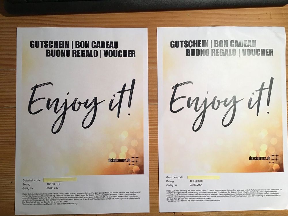 Ticketcorner Gutschein CHF 200.00 (Neu (gemäss Beschreibung)) in Root ...