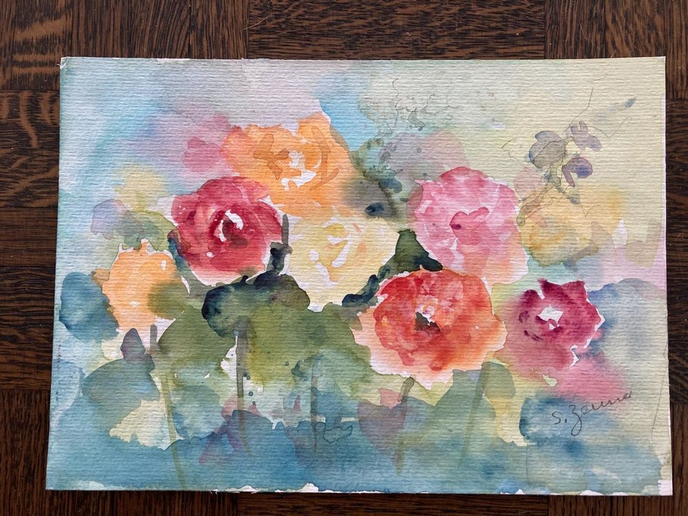 Gemälde AQUARELL Blumenstrauss BLUMENBILD SIGN. S.ZEUNER | Kaufen auf Ricardo