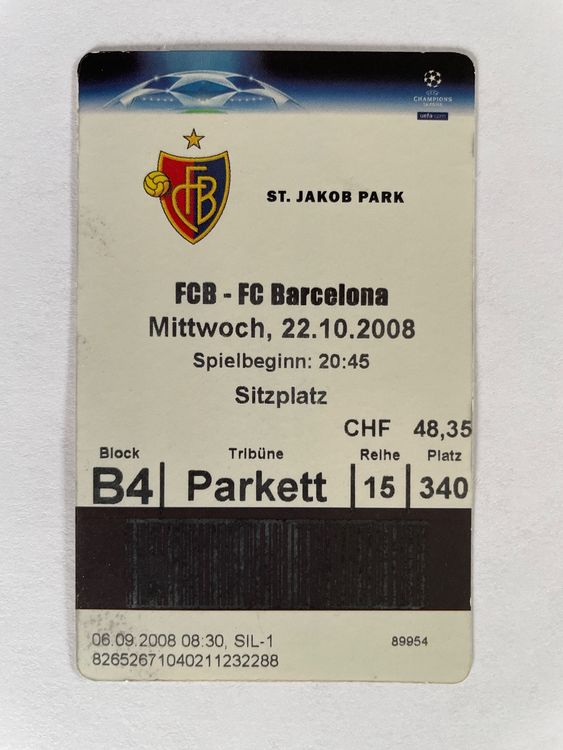 Ticket FC Basel - FC Barcelona 2008 Champions League (Gebraucht) in ...