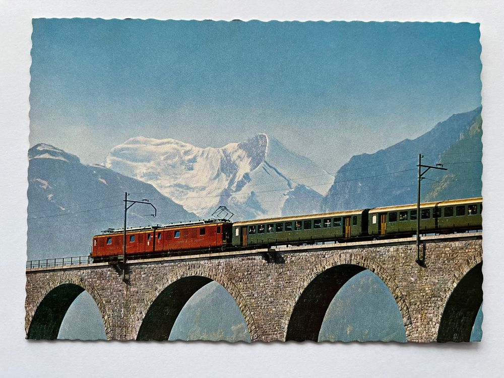 Postkarte BLS Ae 8/8 mit Personenzug auf dem Kanderviadukt (Neu (gemäss ...