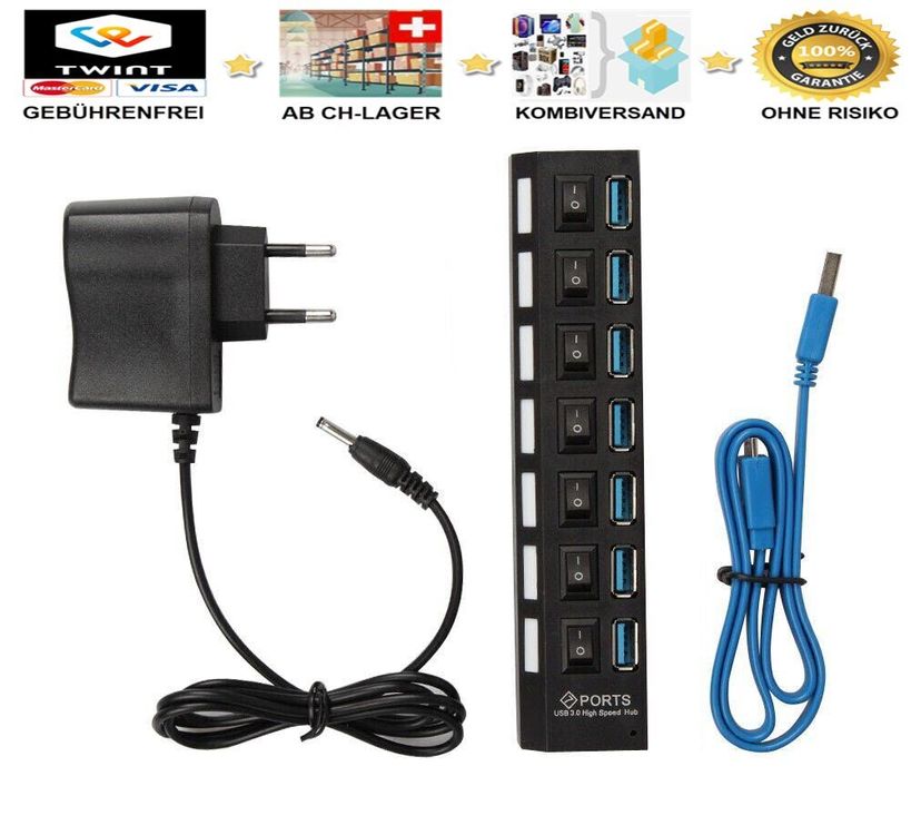 USB 7-Port Hub 3.0 mit Hub-Schaltern mit Ladelkabel (Neu und originalverpackt) in Buchs SG für ...