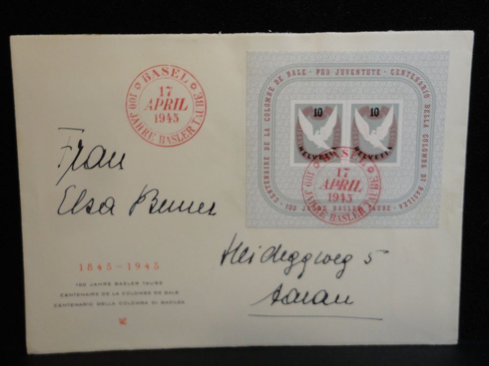 FDC 1945 Jubiläumsblock 100 Jahre Basler Taube | Kaufen auf Ricardo