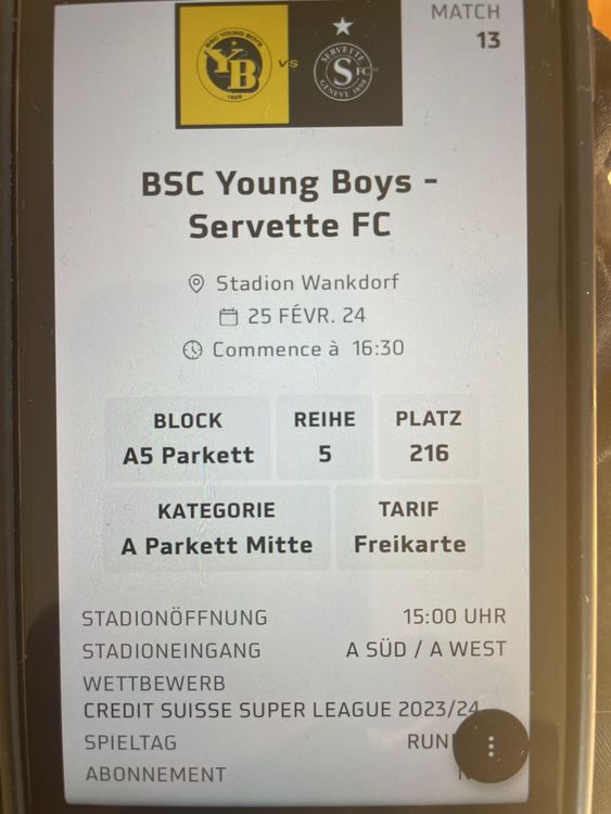 Ticket Young Boys (YB) - Servette Sektor A | Kaufen auf Ricardo