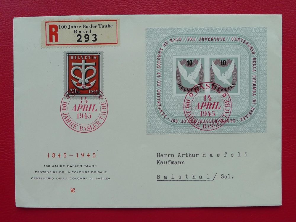 1945, W23 Baslertauben-Block, Ersttagsbrief, Kat: 200.- (Gebraucht) in Sursee für CHF 18 – mit ...