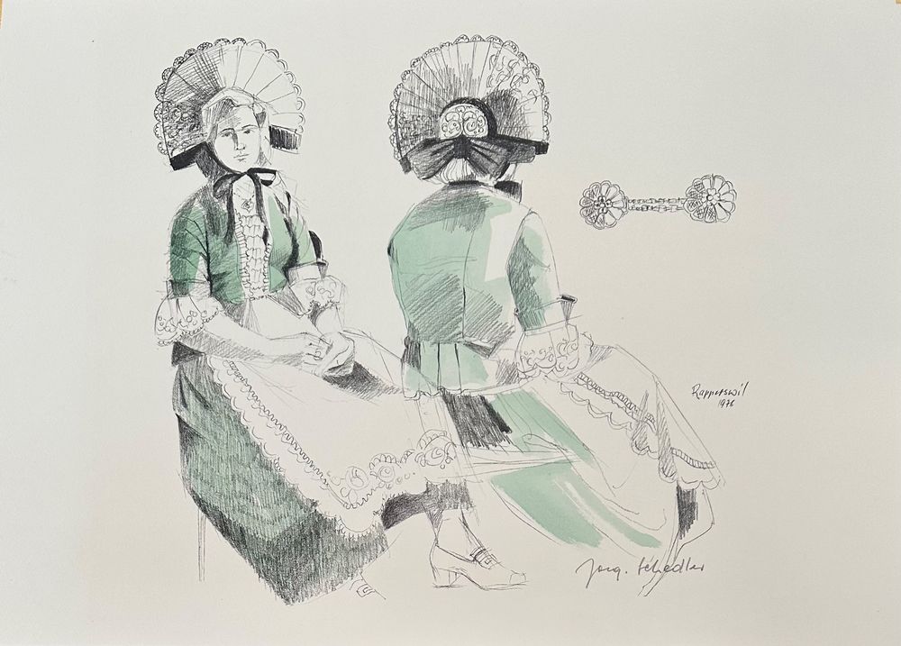 Jacques Schedler (1927-1989) Trachten Damen Litho Handsignie (Gebraucht ...