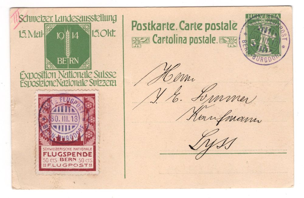 Vorläufer Nr. III Flugpost Bern auf Karte (Gebraucht) in Uesslingen für CHF 71 – mit Lieferung ...