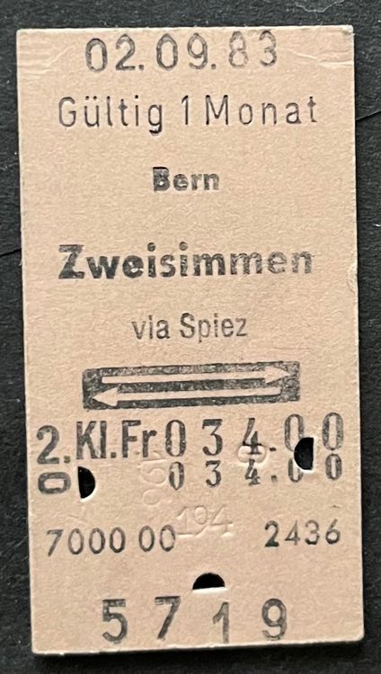 Bern Zweisimmen via Spiez/ Billett 1983 (Gebraucht) in Wabern für CHF 1 – mit Lieferung auf ...
