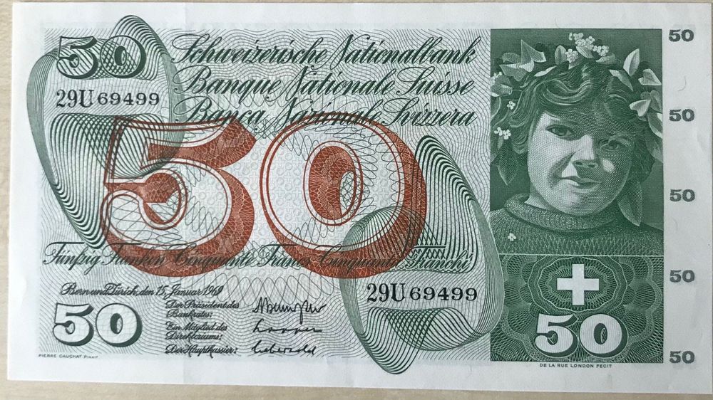 sehr schöne Schweizer 50 Franken-Banknote 15. Januar 1969 (Gebraucht) in Zürich für CHF 37 – mit ...