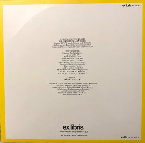 Bach - Kantaten (4 LPs, Helmuth Rilling) (Gebraucht) in Grüningen für ...
