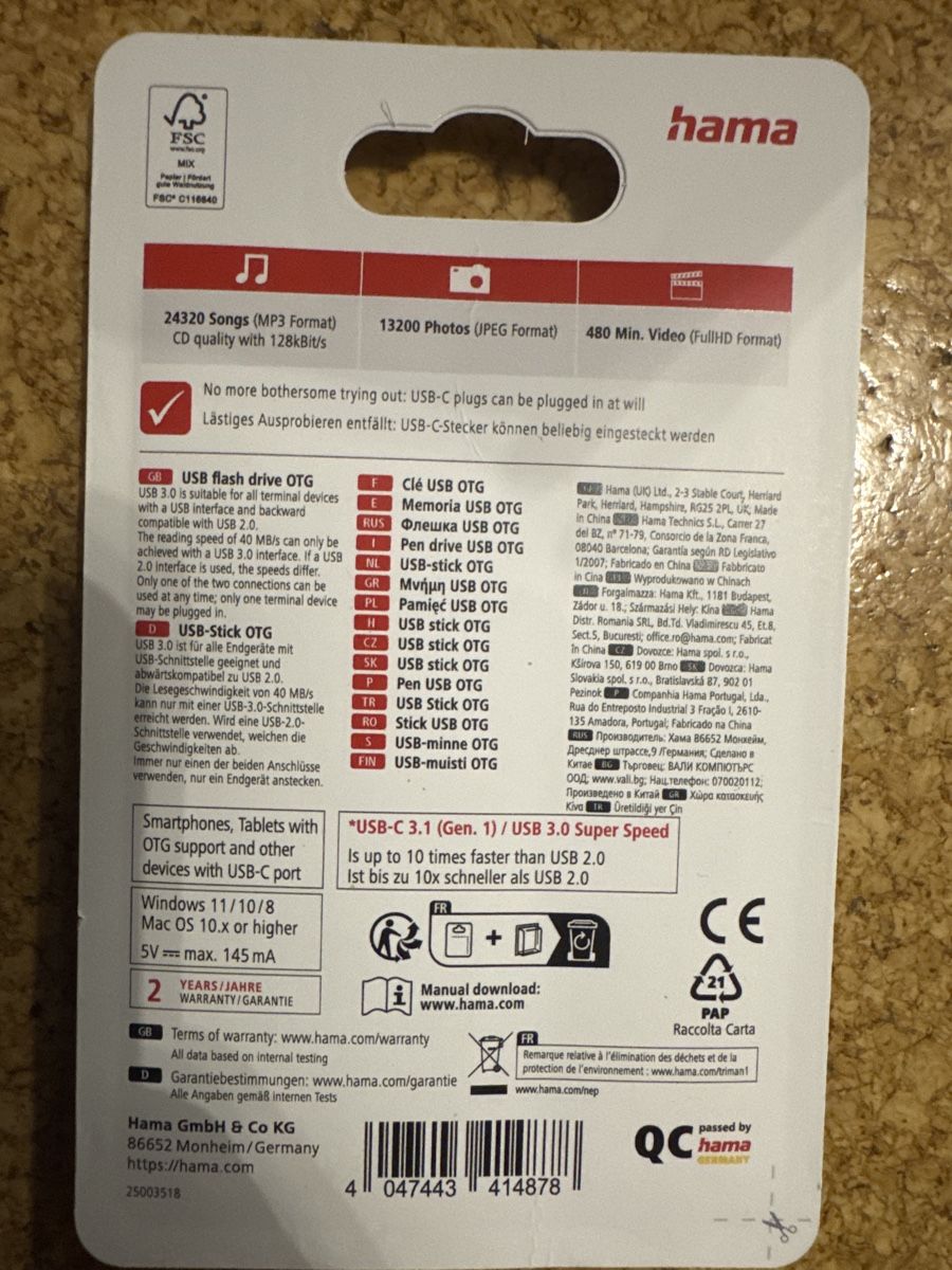 Neuer Hama USB-C 3.1 Stick, 128GB Speicher - Blitzschnell! (Neu und ...