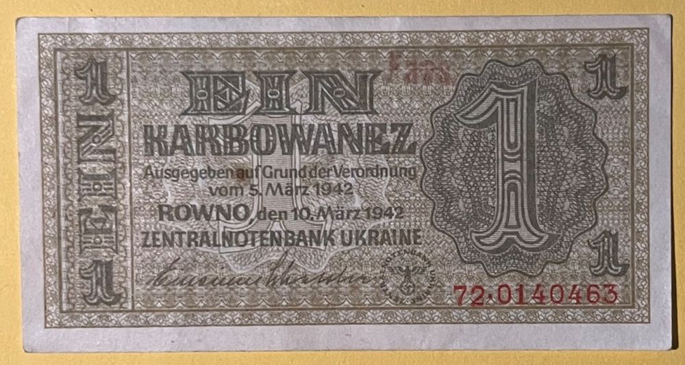 Ukraine 1 Karbowanez, 1942, Seltene Banknote, Top Zustand (Gebraucht ...