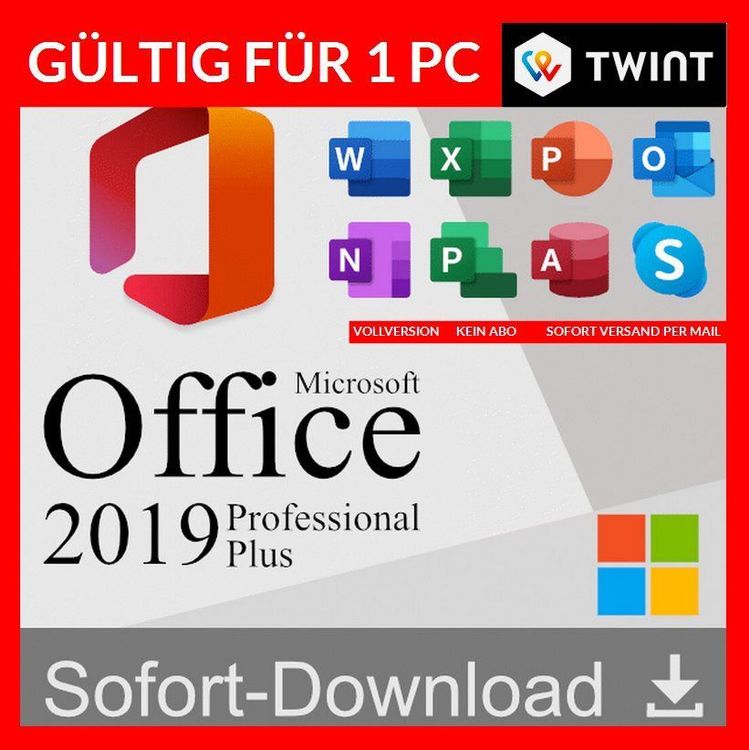 Microsoft Office 2019 Pro Plus (DE) TWINT - LTSC VOLLVERSION (Gebraucht) in Pieterlen für CHF 6. ...