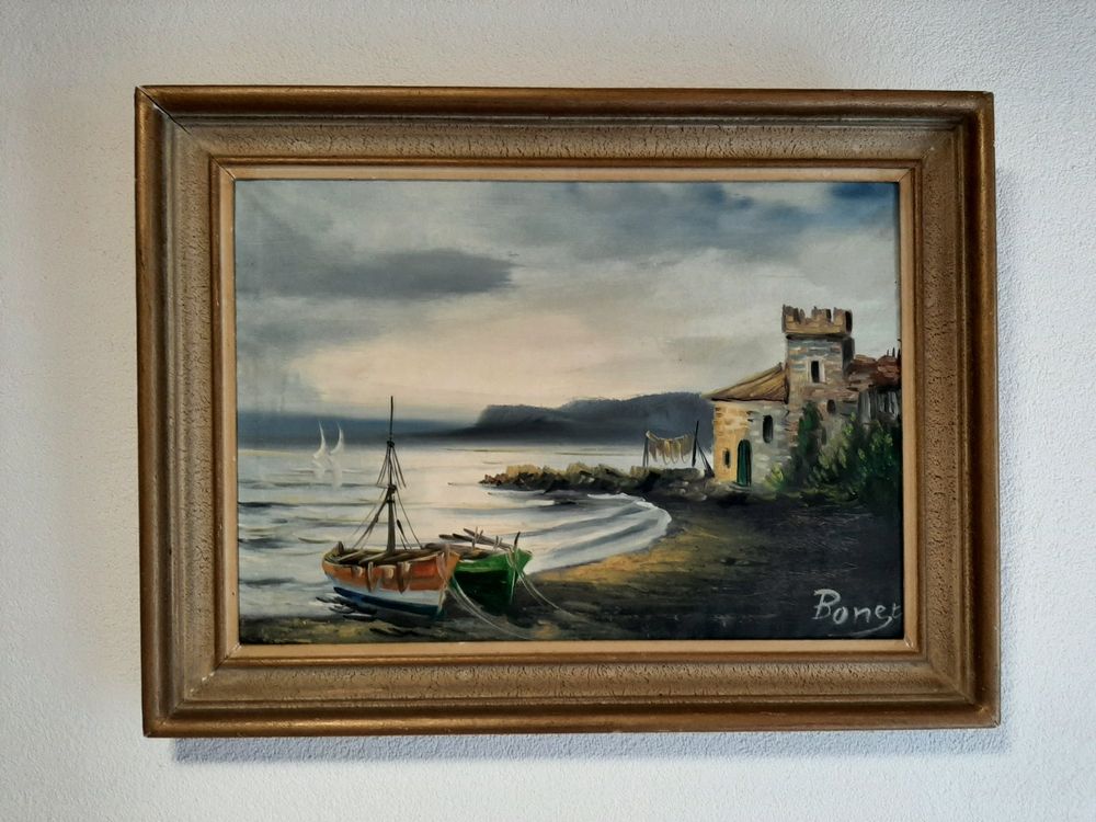 Gemälde Hafen Fischer Meer Landschaftsbild Ölgemälde Schiffe | Kaufen auf Ricardo