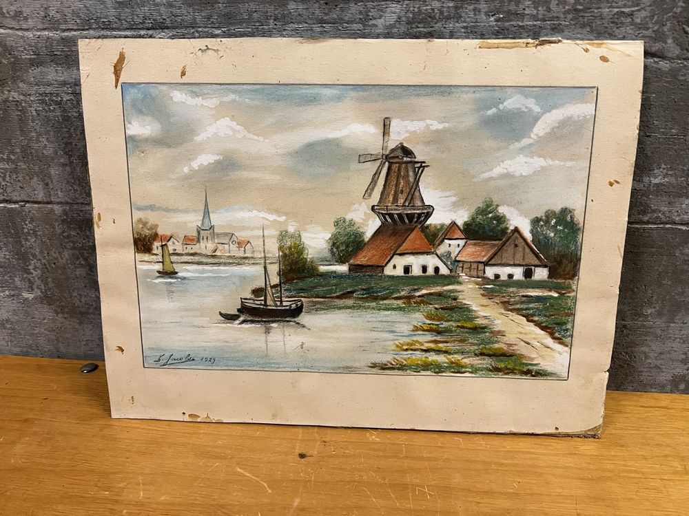 Pastel représentant un moulin à vent en 1929 | Kaufen auf Ricardo