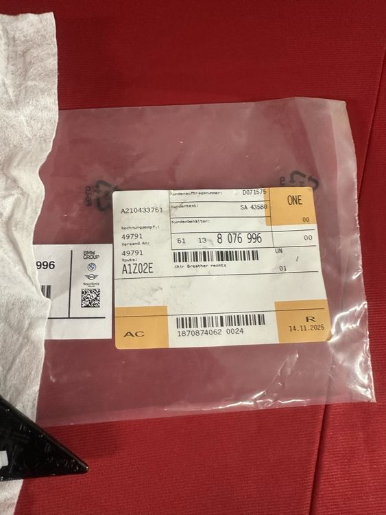 Air Breather Rechts M3 kotflügelblende M3 rechts 51138076996 (Neu und ...