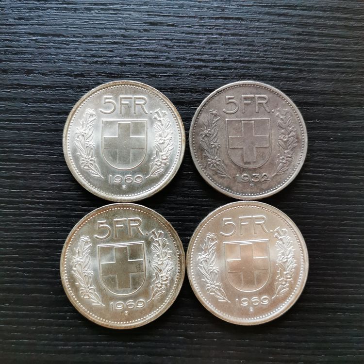 4 Silbermünzen 5 Franken 1969 & 1932 Schweiz🇨🇭 (Gebraucht) in Zürich für CHF 45 – mit Lieferung ...