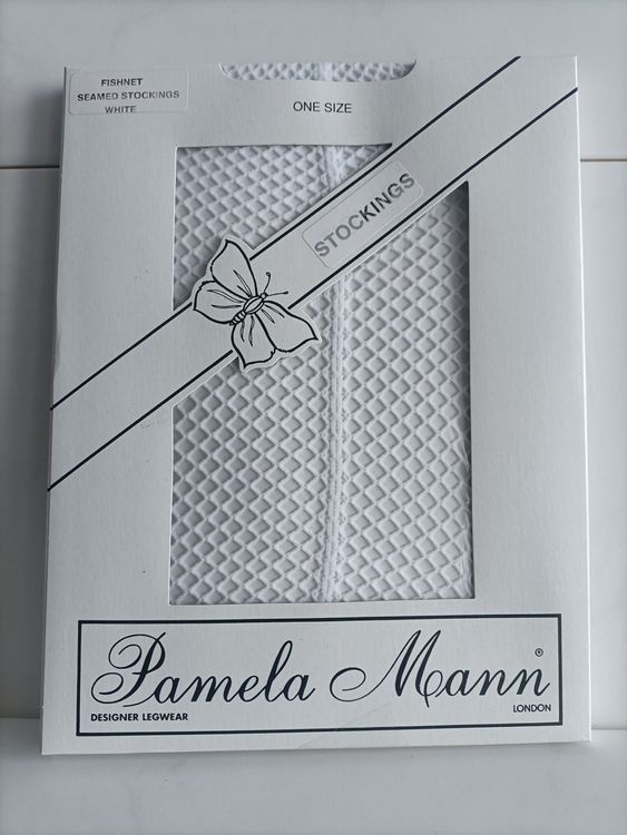 Bas résille blanc + couture blanc Pamela Mann ST048 Fishnet (Neuf avec ...