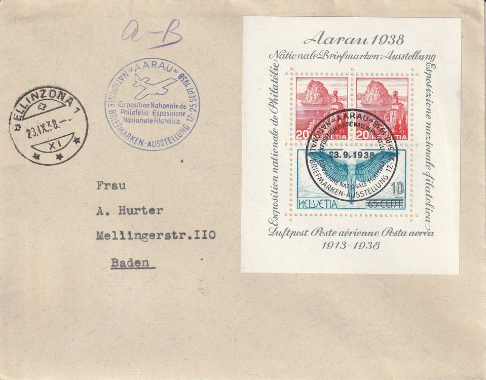1938 Brief mit Aarauer Block | Kaufen auf Ricardo