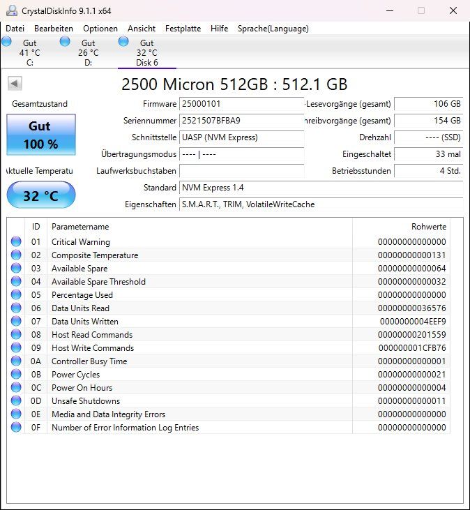 MICRON NVME SSD 2500 512GB (Gebraucht) in Künten für CHF 28.4 – mit ...