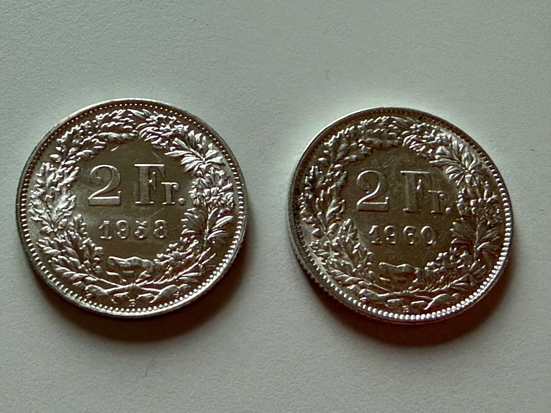 2 Stk. 2 Franken Münzen, Jahrgang 1958 & 1960 (Gebraucht) in Zürich für ...