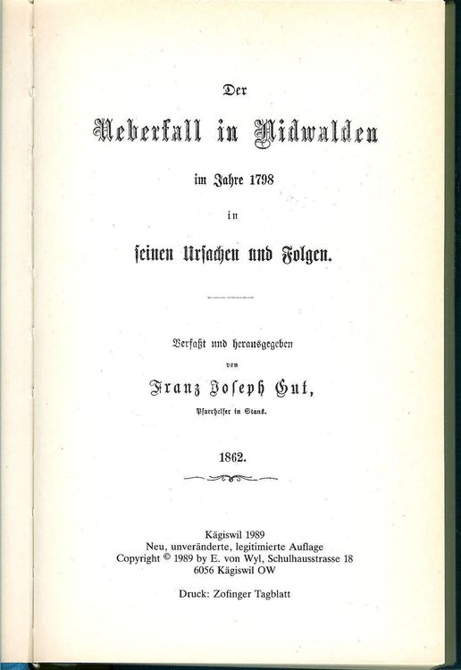 Franzosen Ueberfall 9.9.1798 Nidwalden NW 2.Auflage (Bücher) (Neu ...