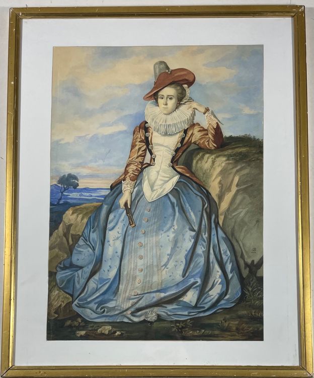 Jacques Burkhardt (1867-1908) grosses Aquarell (Gebraucht) in Root für ...