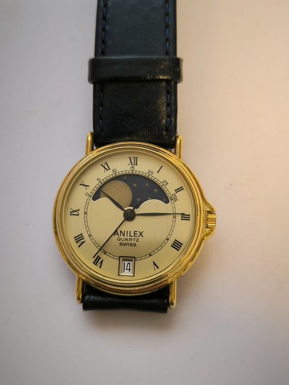 ANILEX Quartz Mondphase Herrenuhr, Vergoldet | Kaufen auf Ricardo