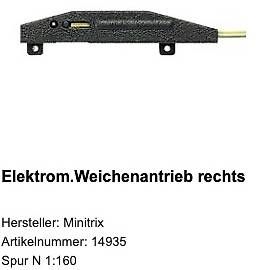 14935 Minitrix N Weichenantrieb rechts (Gebraucht) in Weisslingen für ...