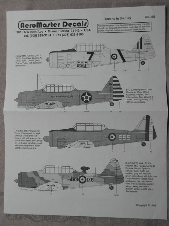 1/48 Texan Harvard T-6 RNZAF Israel Peru Spanien USA Decals (Gebraucht ...